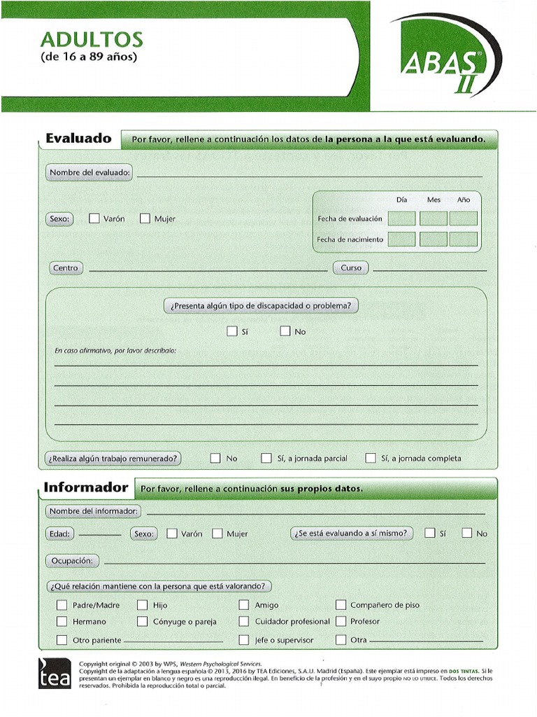 ABAS II - Cuadernillo Adulto | PDF