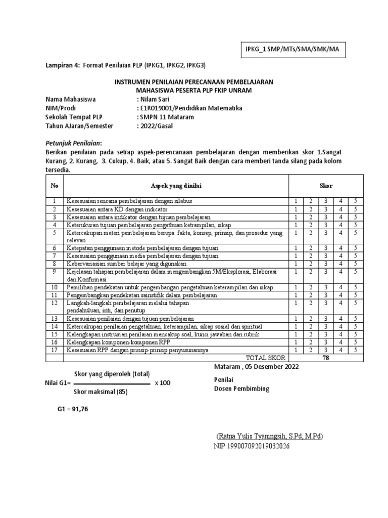 Lampiran Penilaian RPP | PDF