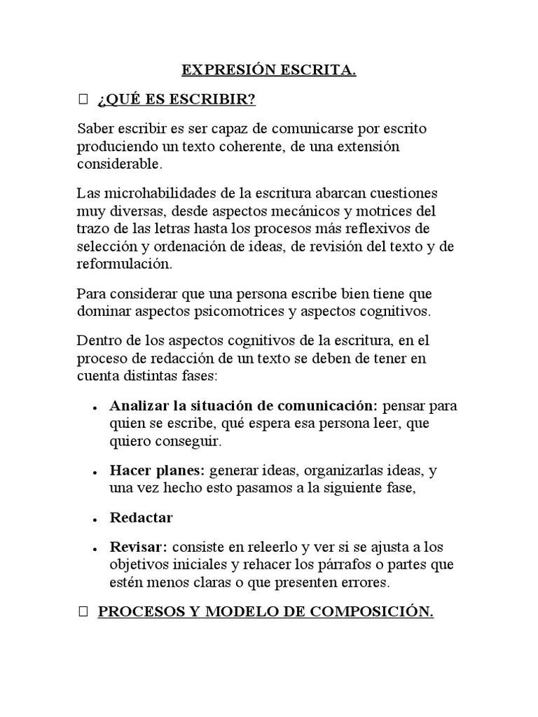 Proceso de Escritura y Composición Escrita | PDF | Cognición | Ciencia ...