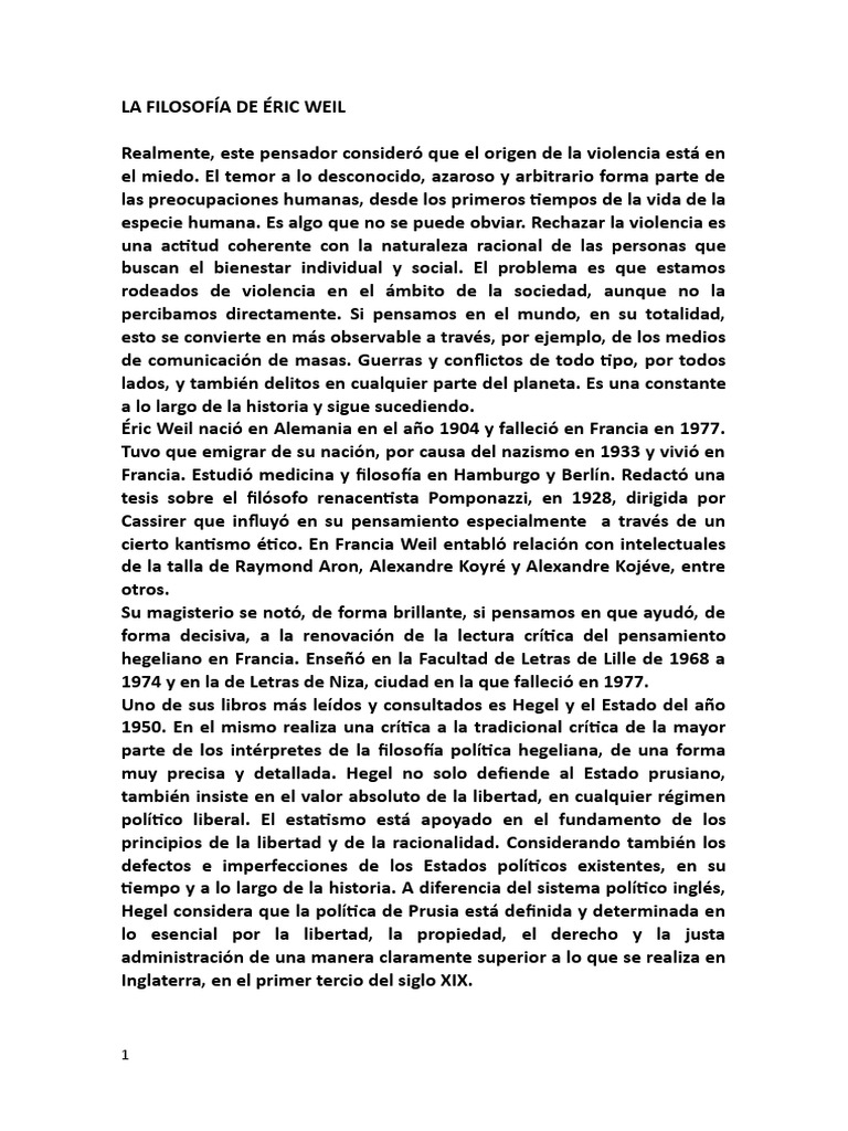 LA FILOSOFÍA DE ÉRIC WEIL | PDF | Georg Wilhelm Friedrich Hegel ...