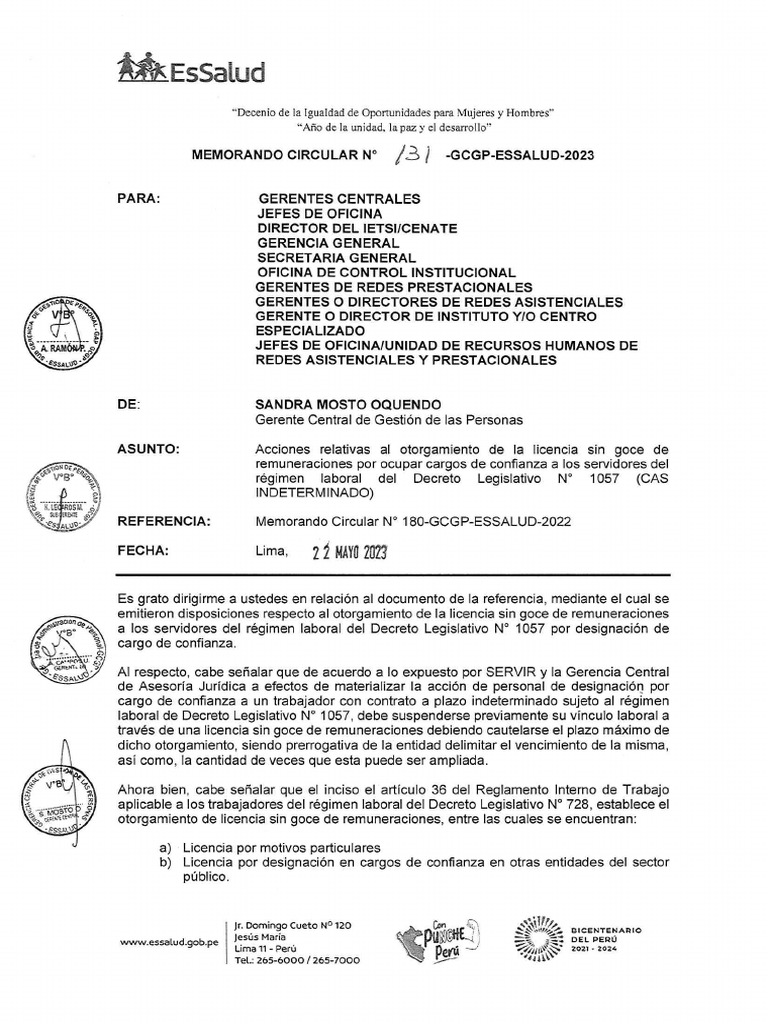 Memorando Circular #131-Gcgp-Essalud-2023 | PDF