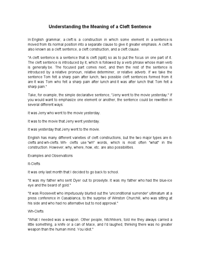 Cleft Sentences Explanation | PDF