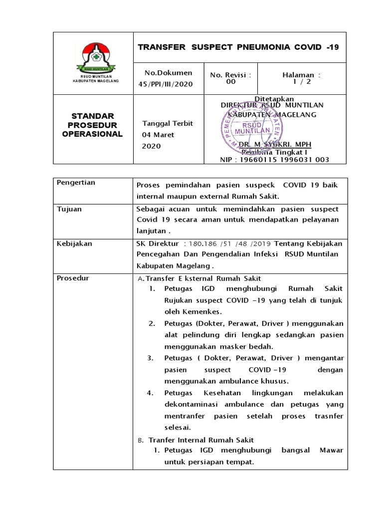 Prosedur Transfer Pasien Suspect COVID-19 | PDF