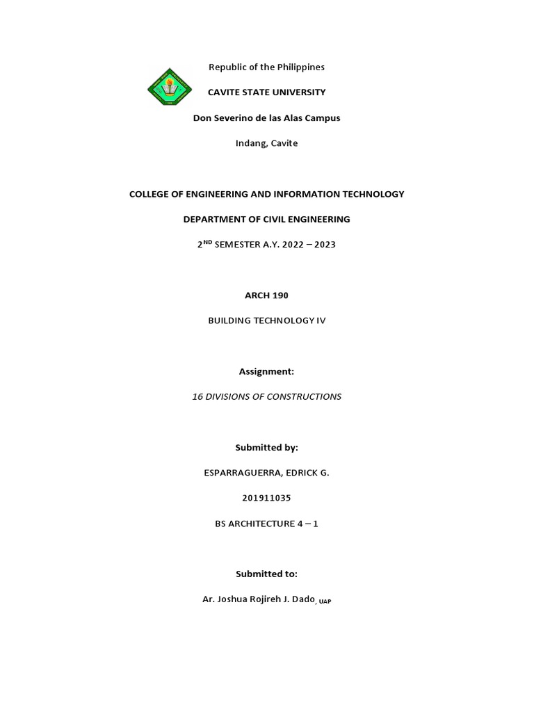Overview of 16 Construction Divisions | PDF | Specification (Technical ...