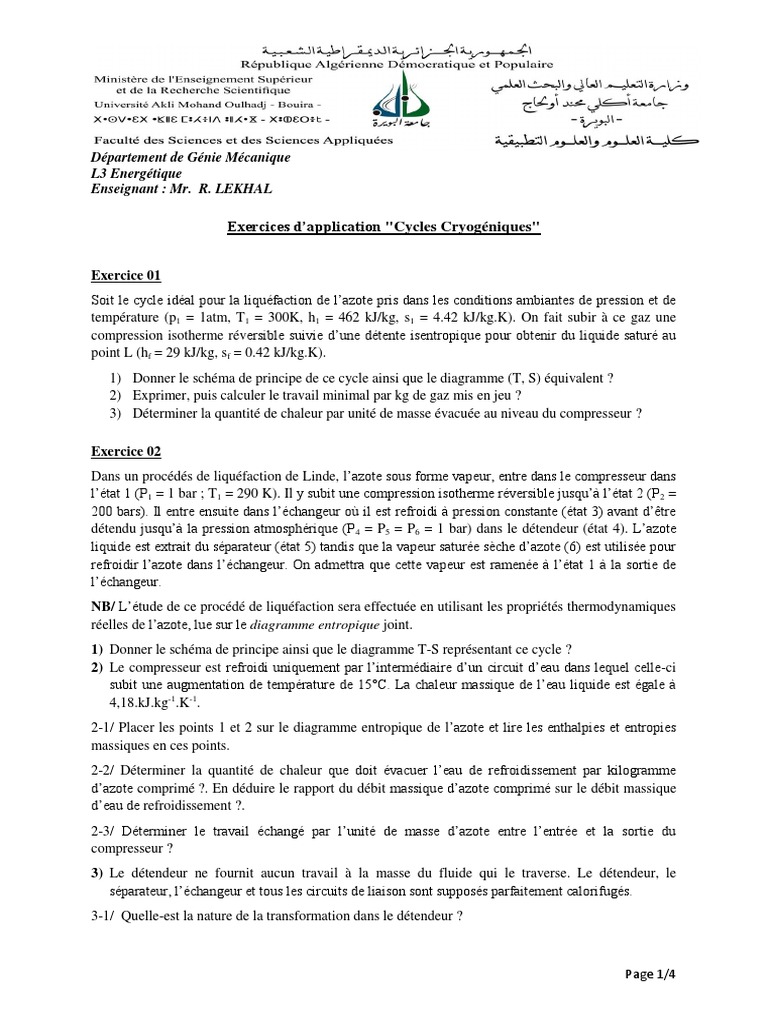 Cycle de Claude pour la liquéfaction d'azote | PDF | Thermodynamique ...