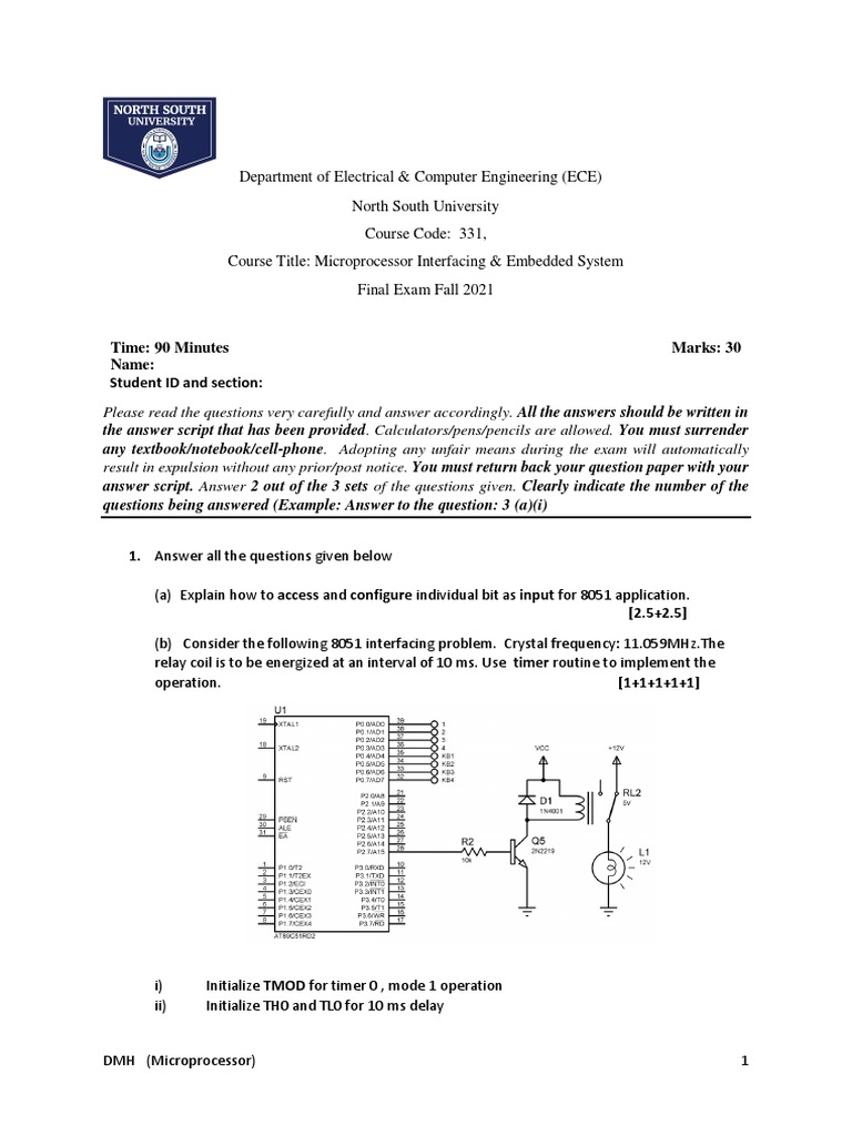 Final Term Microprocessor Fall 2021 Pdf Analog To Digital Converter