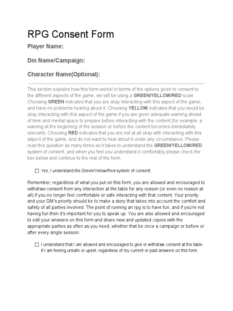 RPG Consent Form | Download Free PDF | Mental Disorder | Child Abuse