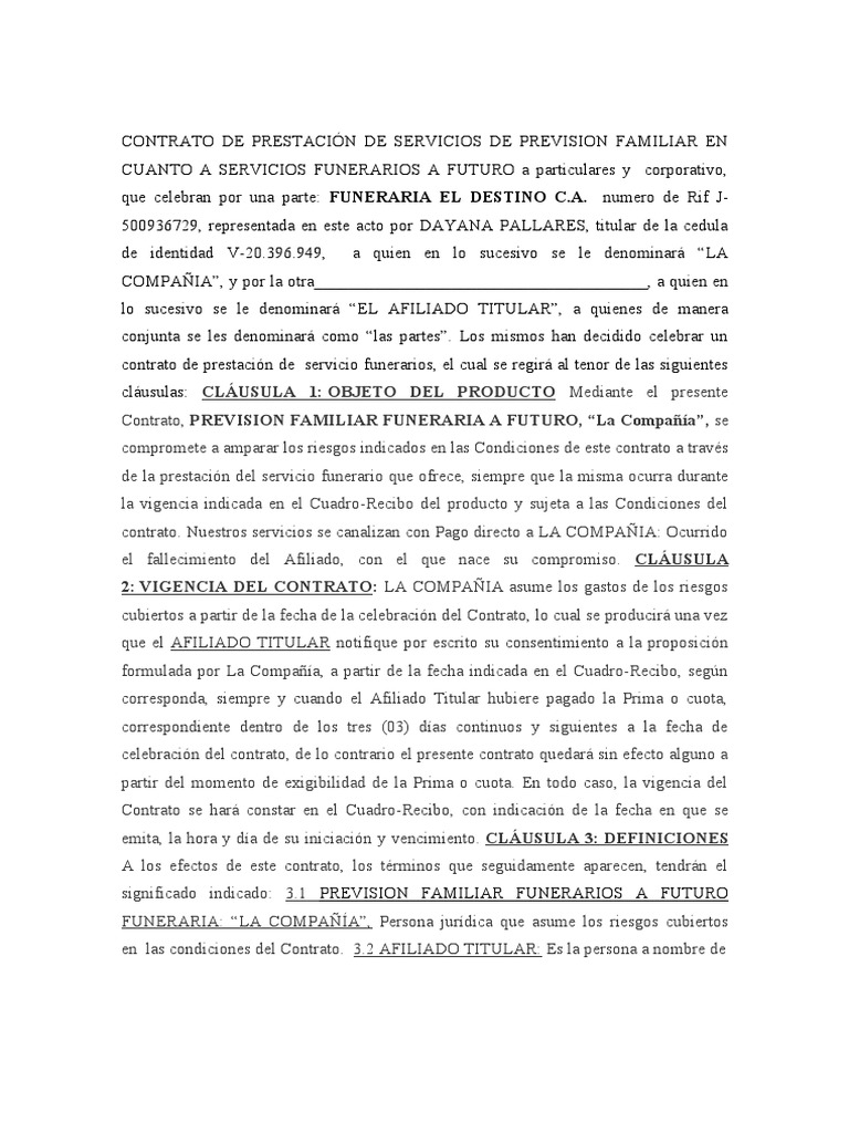 Contrato de Servicio Funerario | PDF | Casa funeraria | Entierro