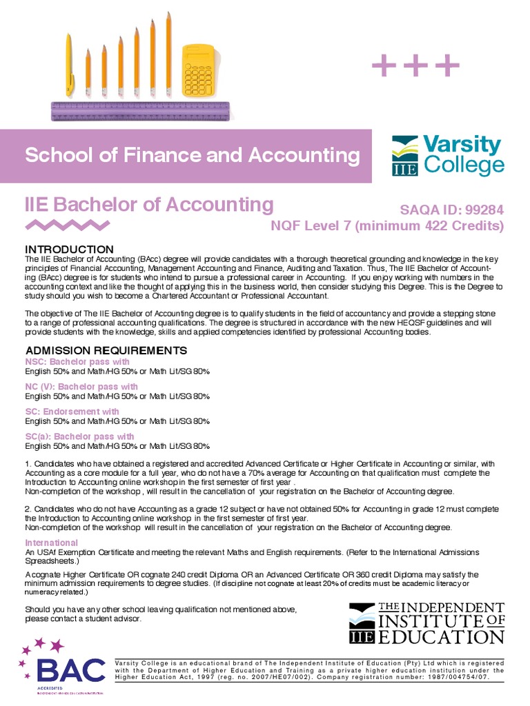 IIE Bachelor of Accounting Factsheet 2020 V1 | PDF | Academic Degree ...