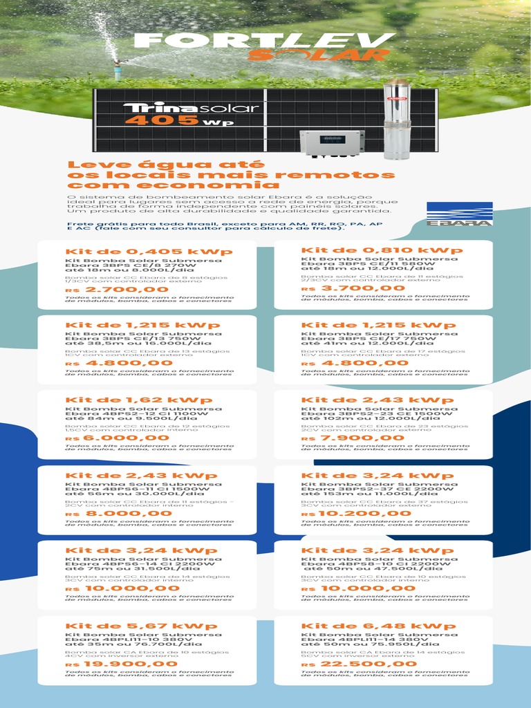 Kits de Bombeamento FortLev Solar | PDF | Energia elétrica | Quantidades físicas