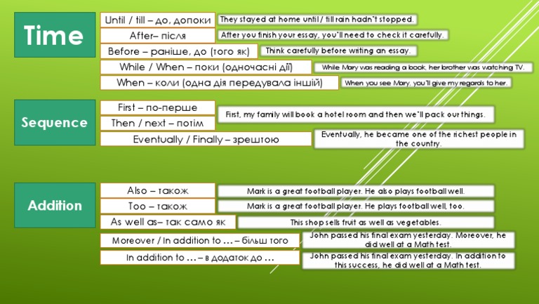 Linking Words Time Sequence Addition | PDF