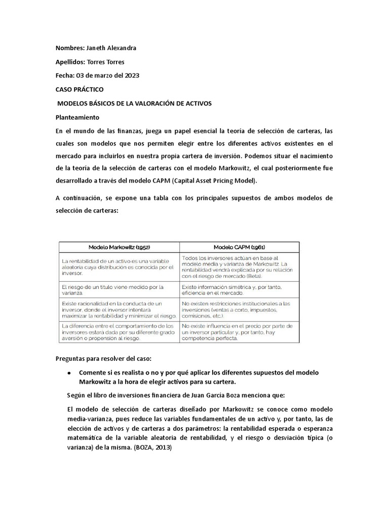 Análisis del Portafolio de Markowitz | PDF | Modelo de fijación de ...