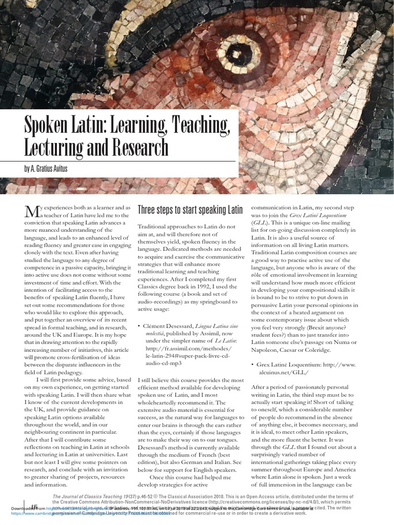 Spoken Latin: A Guide for Educators | PDF | Latin | Cognition