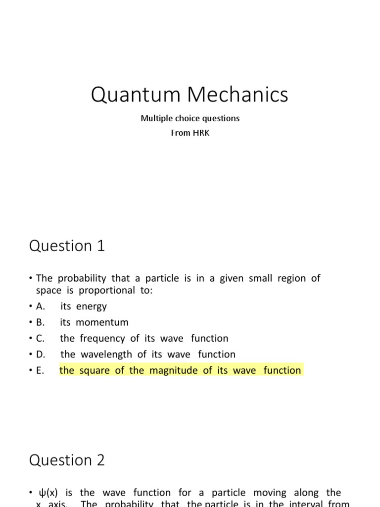 Quantum Mechanics mcq-2-1 | PDF | Atomic Orbital | Wave Function