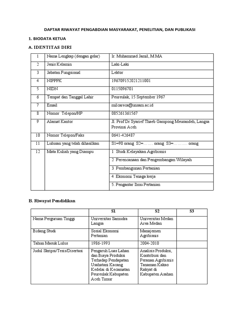 Biodata Muhammad Jamil | PDF