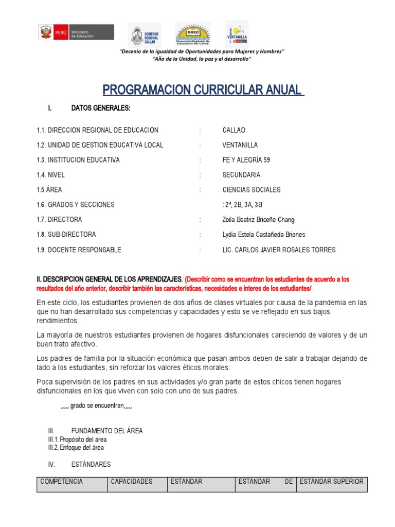 Programacion Curricular Anual Secundariapropuesto | PDF