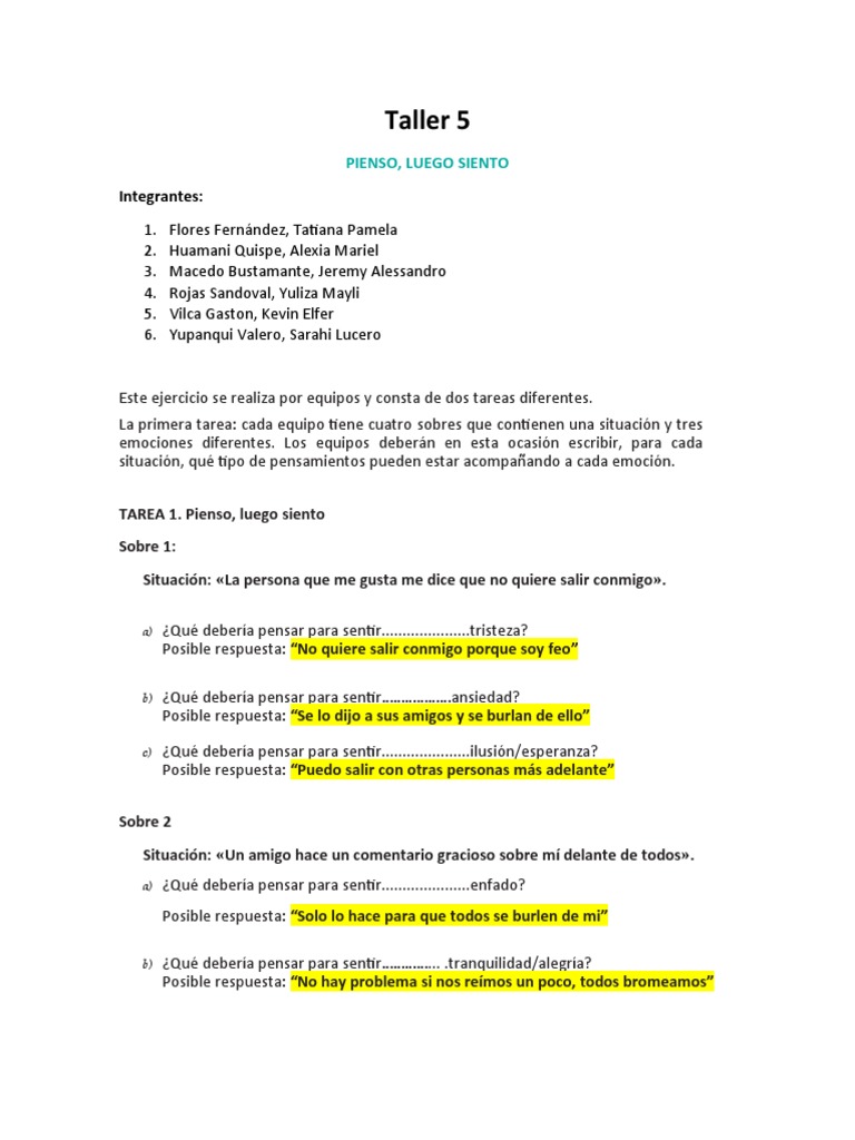 Pienso, Luego Siento: Taller de Emociones | PDF