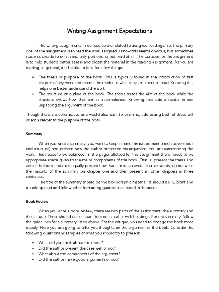 Writing Assignment Expectations-6 | PDF | Thesis | Books