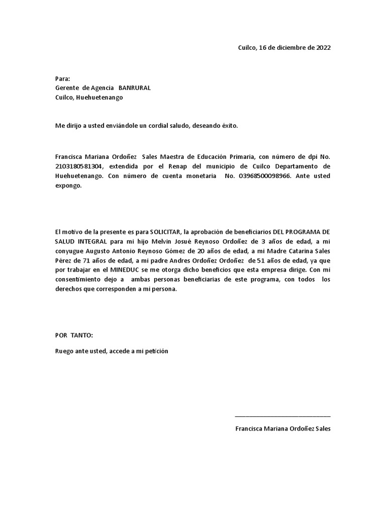 Solicitud de Banrural | PDF