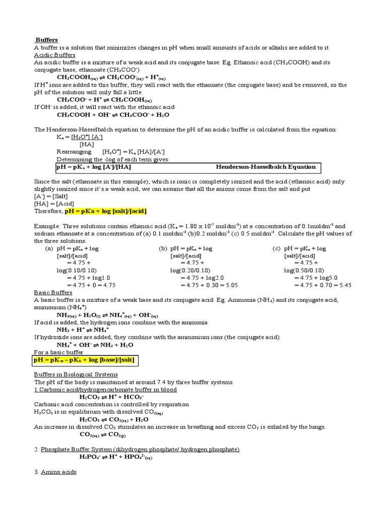 Buffers Complete Handout 2020 With Answer Key | PDF | Buffer Solution | Acid