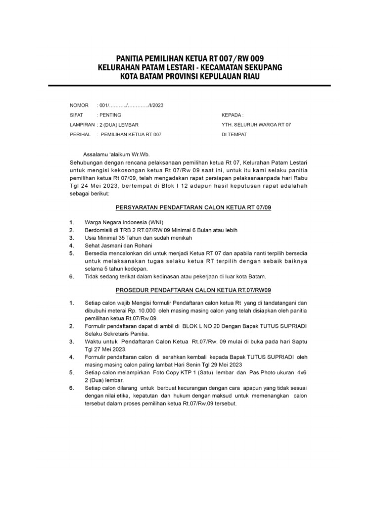 Surat Calon Ketua Rt Ok 1 Pdf