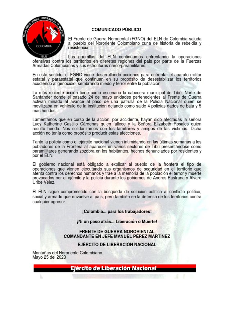 Comunicado Eln | PDF | Gobierno | Seguridad nacional