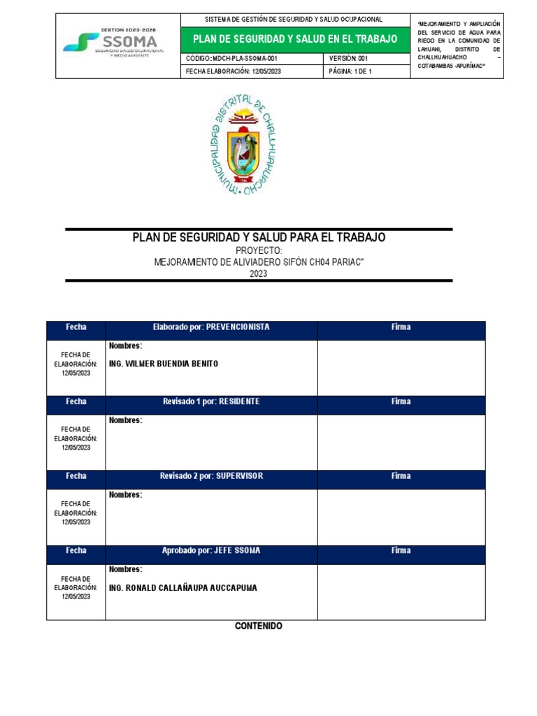 Plan de Seguridad y Salud en El Trabajo-Modelo - Ssoma2023 | PDF | Seguridad y salud ocupacional ...