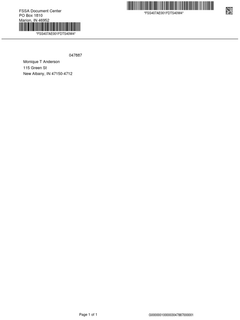 FSSA Document Center PO Box 1810 Marion, IN 46952: FSS407AE001FDTS40W4 ...