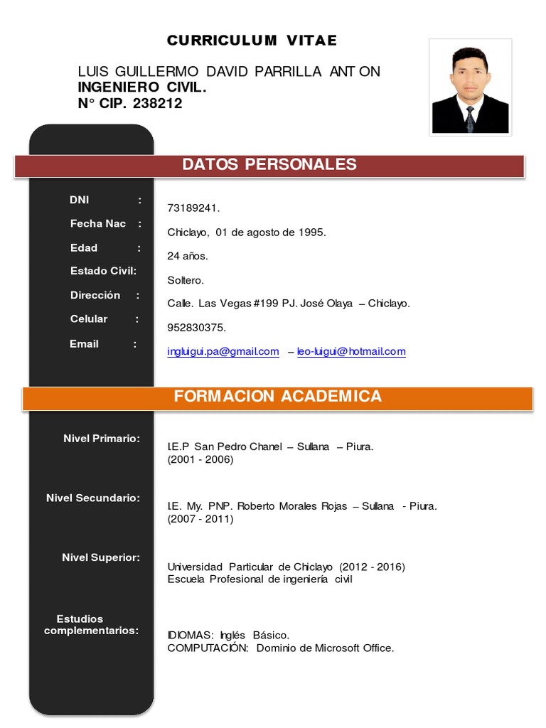 CV Ing. Luis P | PDF | Ingeniero civil | Ingeniería