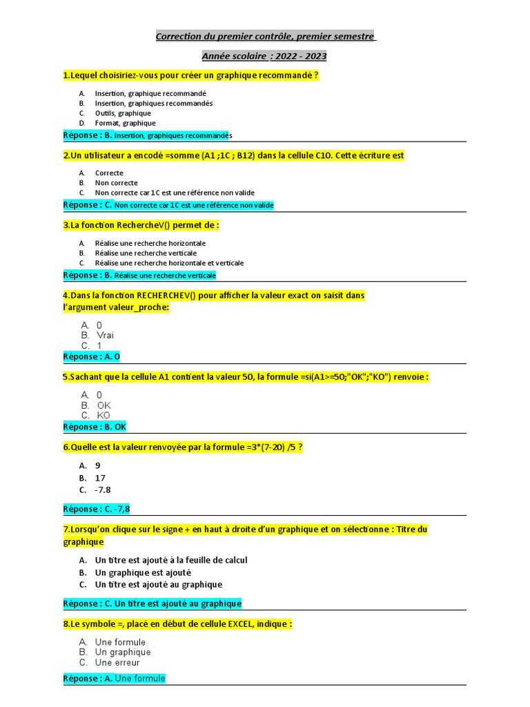 QCM Evaluation Excel C | PDF