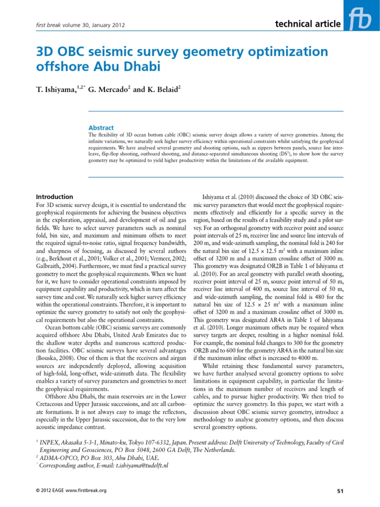 3D OBC Seismic Survey Geometry Optimization | PDF | Reflection ...