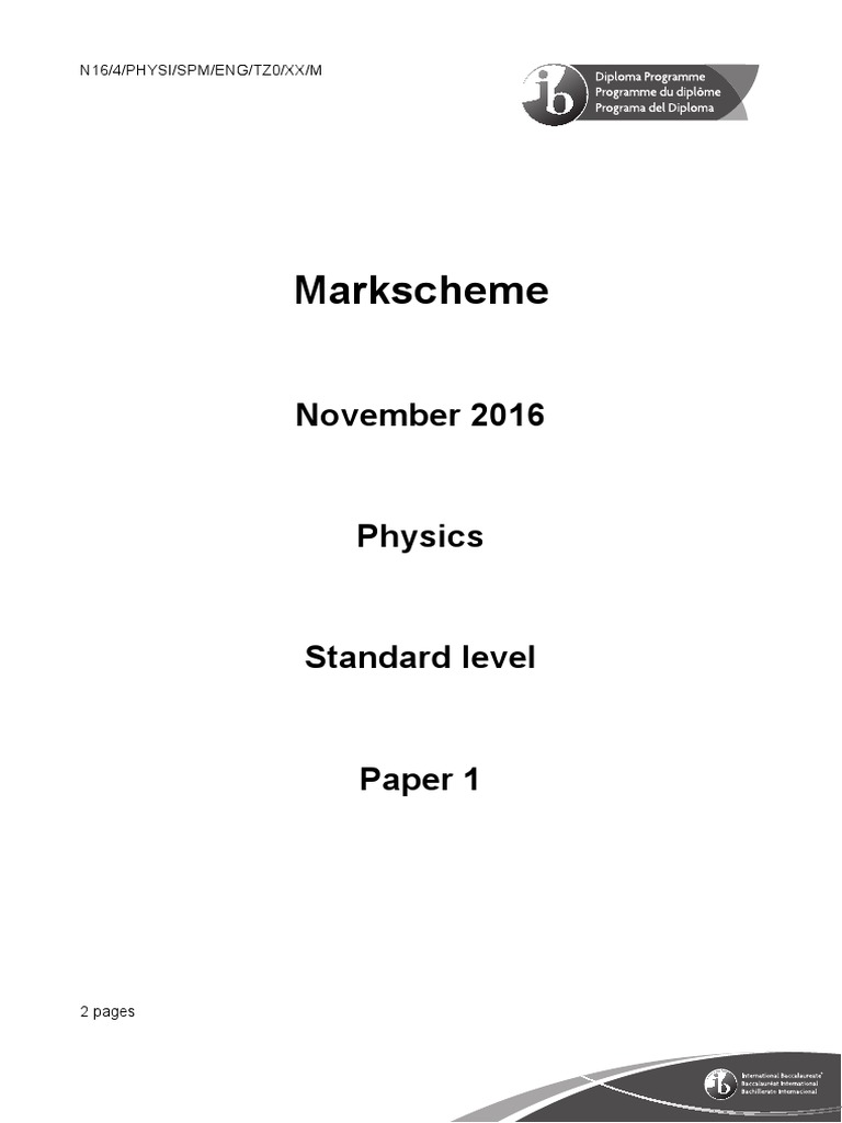 Physics - Paper - 1 - SL - Markscheme 2 | PDF