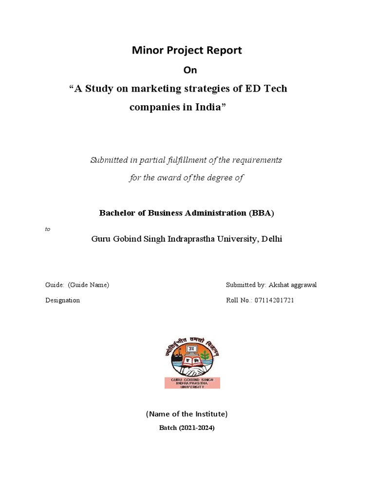 Minor Project Report: On "A Study On Marketing Strategies of ED Tech Companies in India" | PDF ...