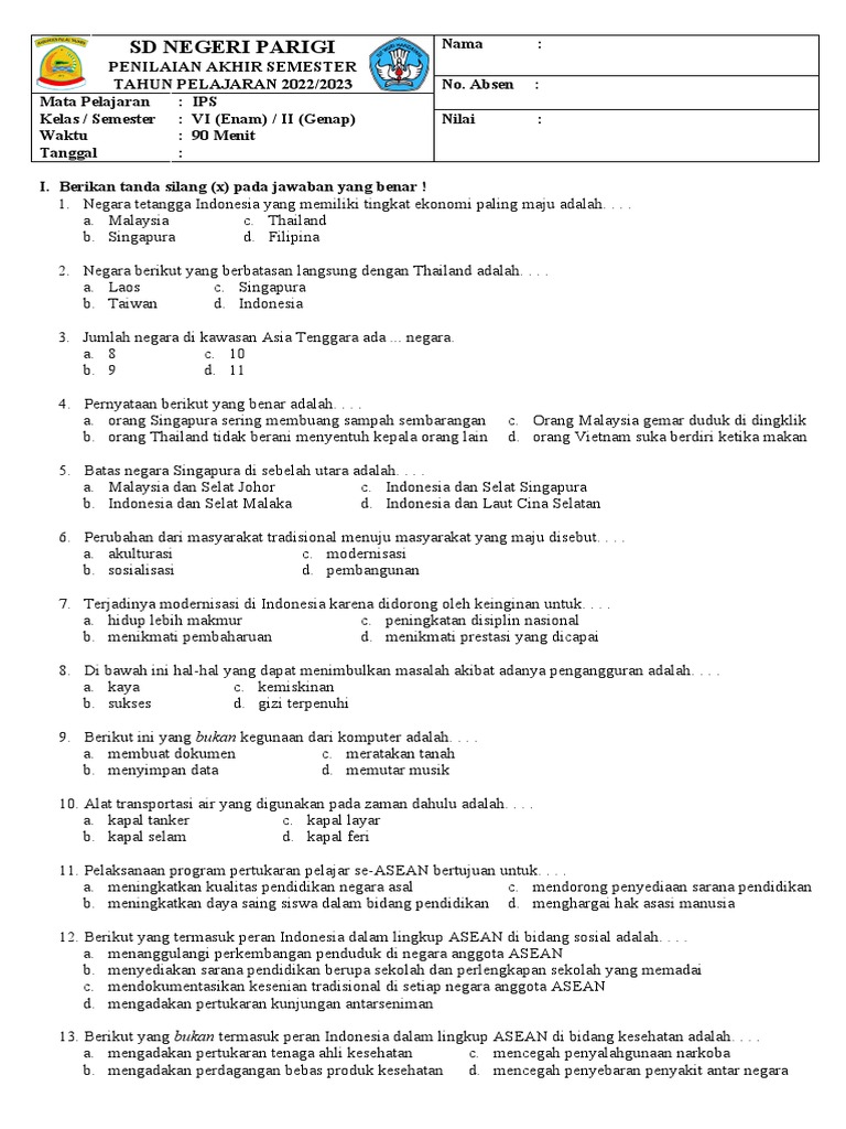 Soal - Pas - Kelas - 6 - S2 - Ips | PDF