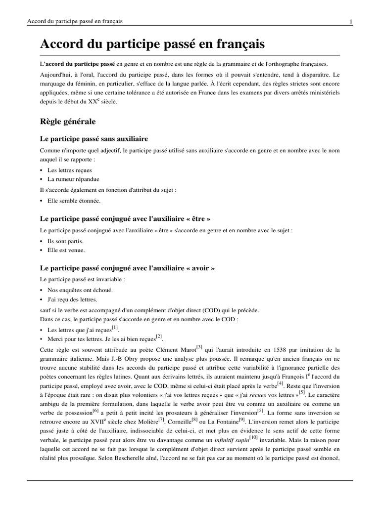 Accords Du Participe Passé Wiki | PDF | Sujet (Grammaire) | Complément ...