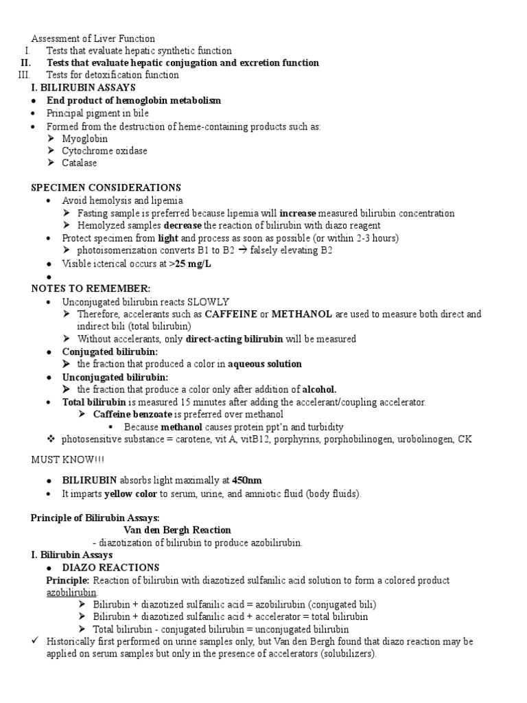Assessment of Liver Function PART 2 Outline | PDF | Alanine ...