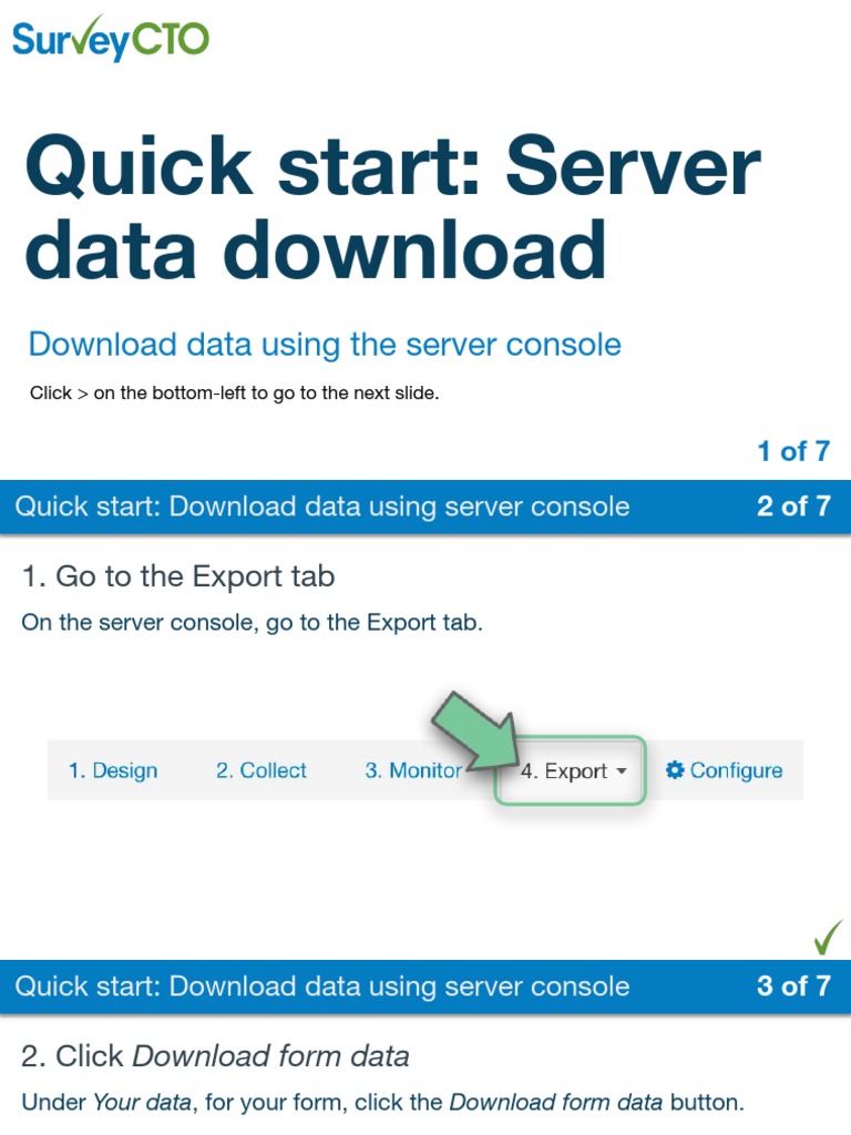 3.1. SurveyCTO Quick Start - Download From Server Console | PDF | Computers
