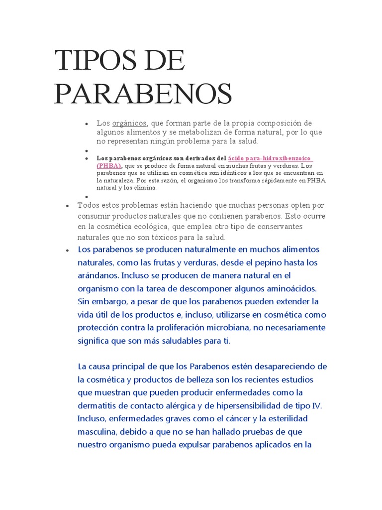 Tipos de Parabenos | PDF | Productos cosméticos | Alimentos