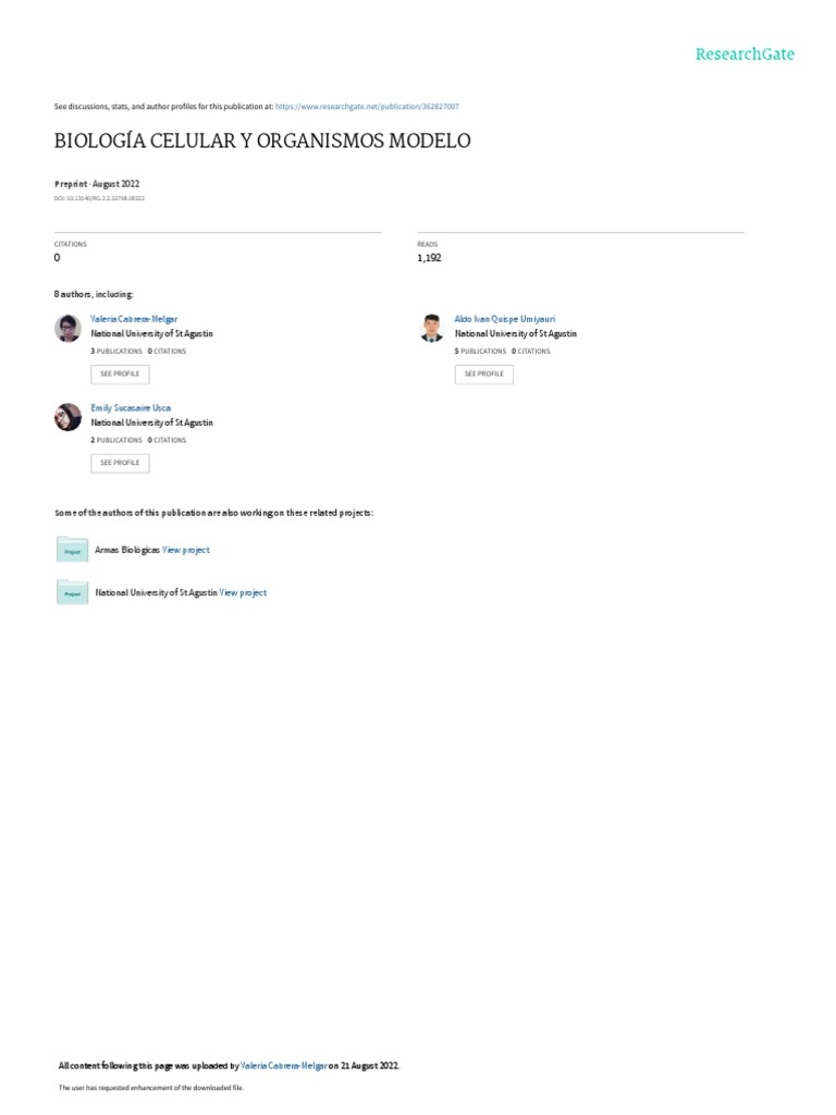 Biolog A Celular y Organism Os Modelo | PDF | Organisms | Biology