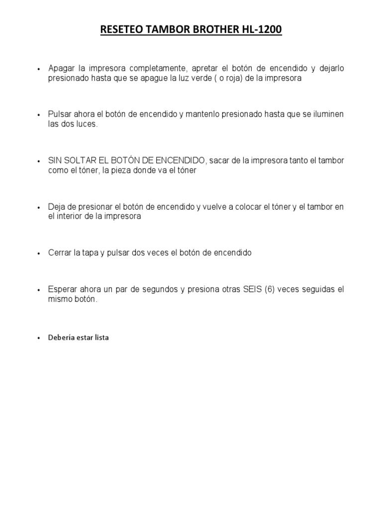 Resetear tambor Brother HL-1200 | PDF