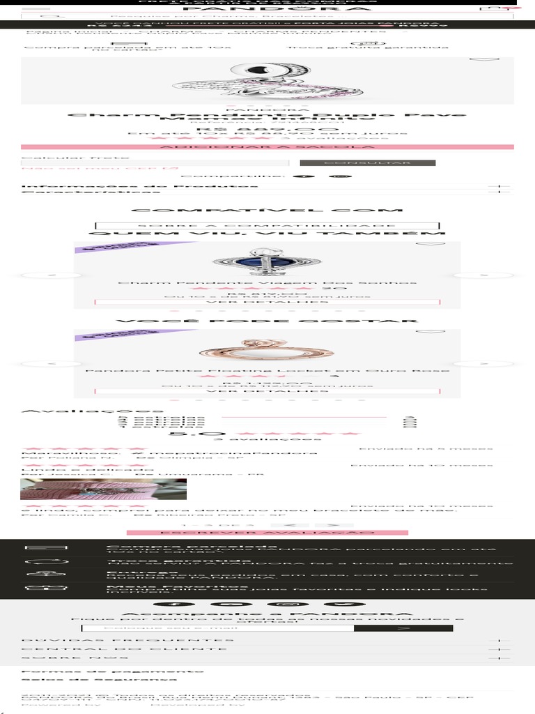 Charm Pendente Duplo Pave Mamae Infinito - Pandora | PDF