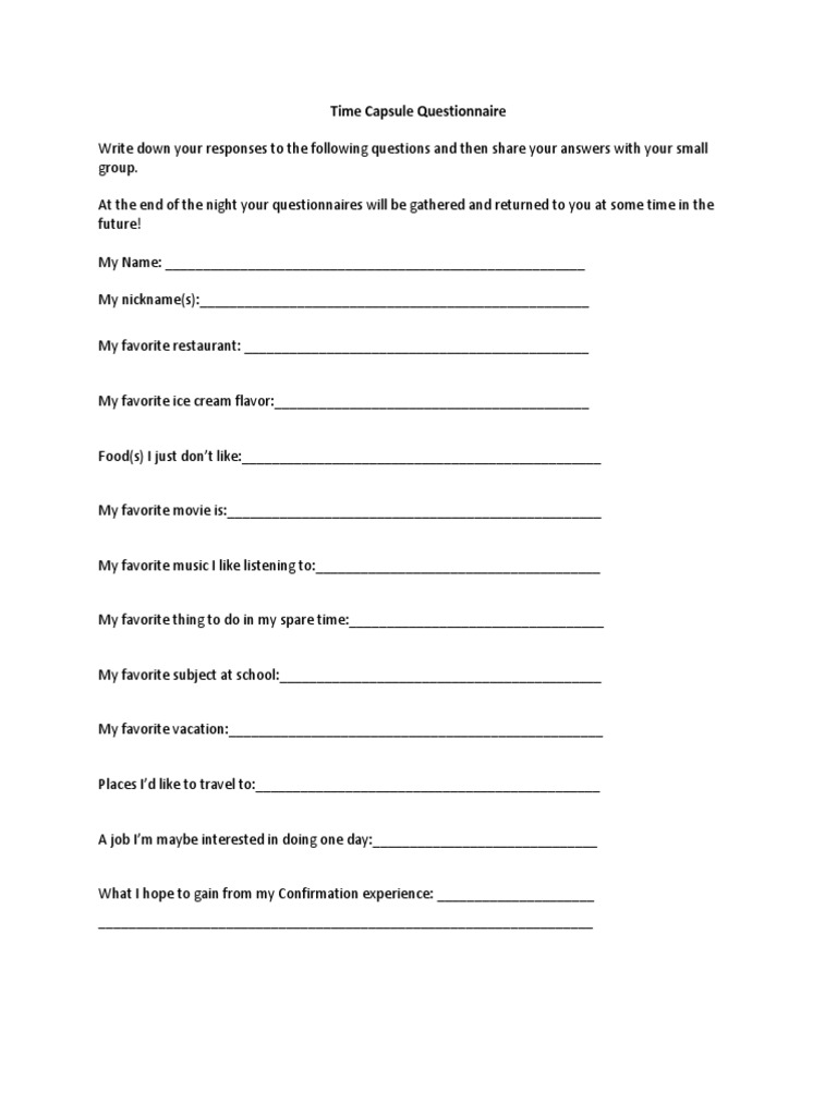 Time Capsule Questionnaire | PDF