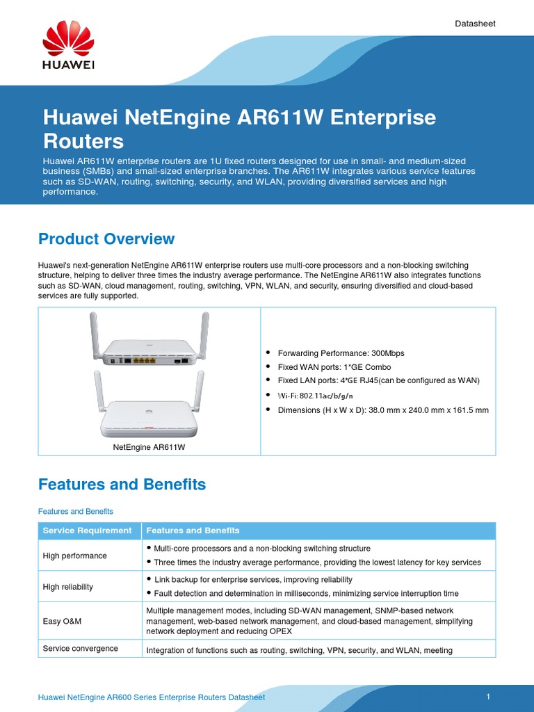 Huawei NetEngine AR611W Enterprise Router Datasheet | PDF | Virtual ...