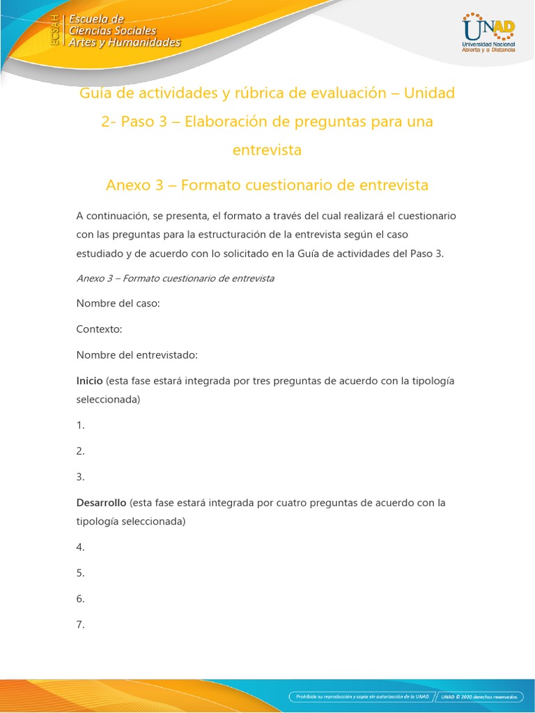 Anexo 3 - Formato Cuestionario de Entrevista | PDF