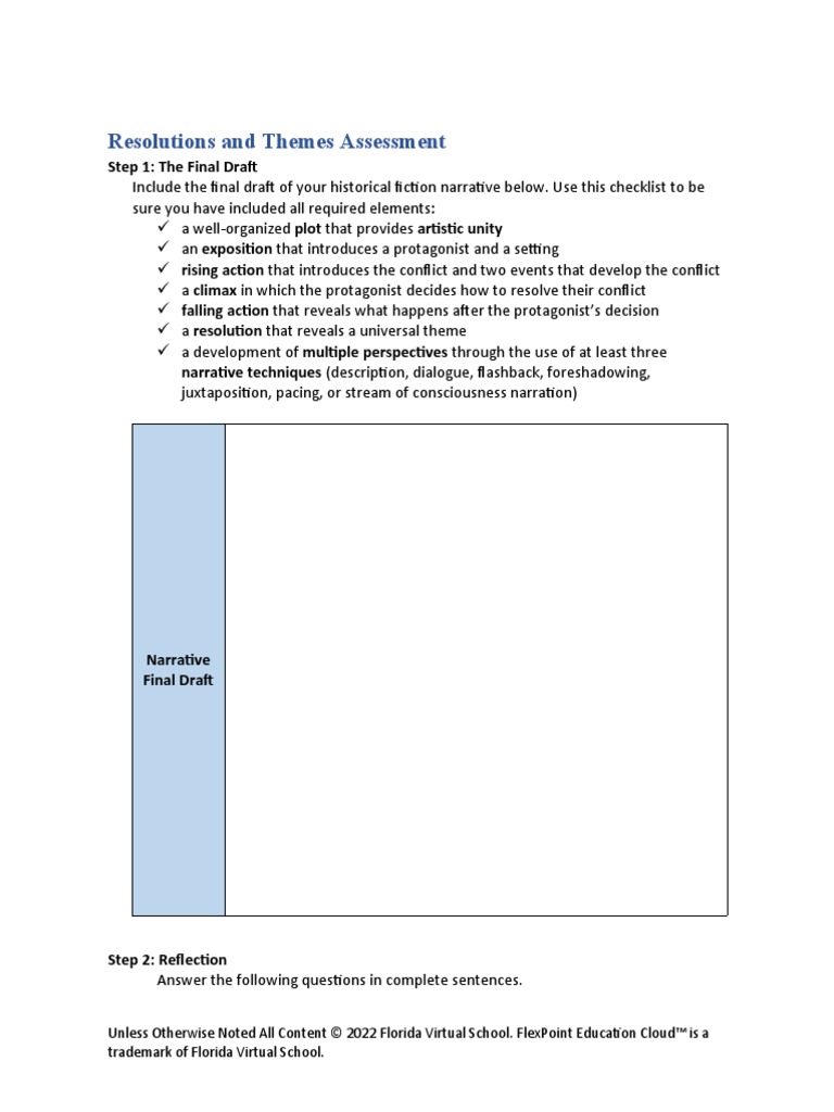 Resolutions and Themes Assess Rubric | PDF | Plot (Narrative) | Narration