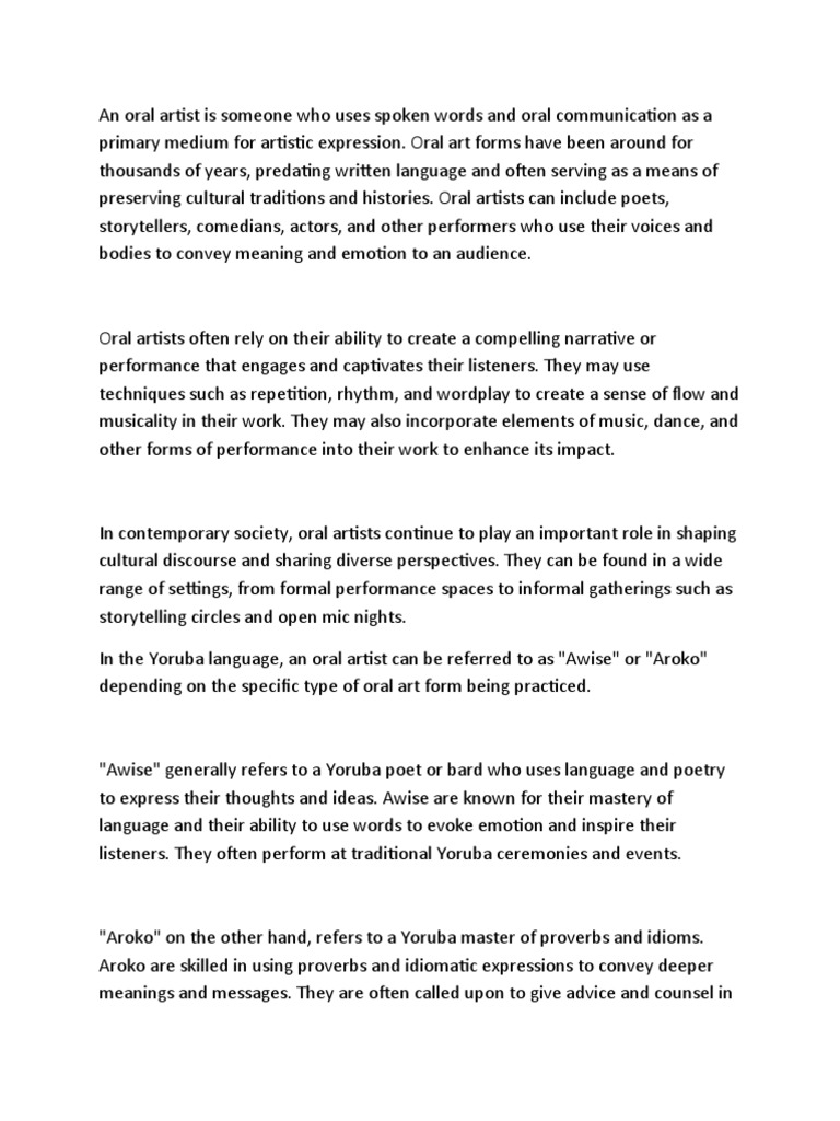 An Oral Artist - in Yoruba Language | PDF | Oral Tradition | Storytelling