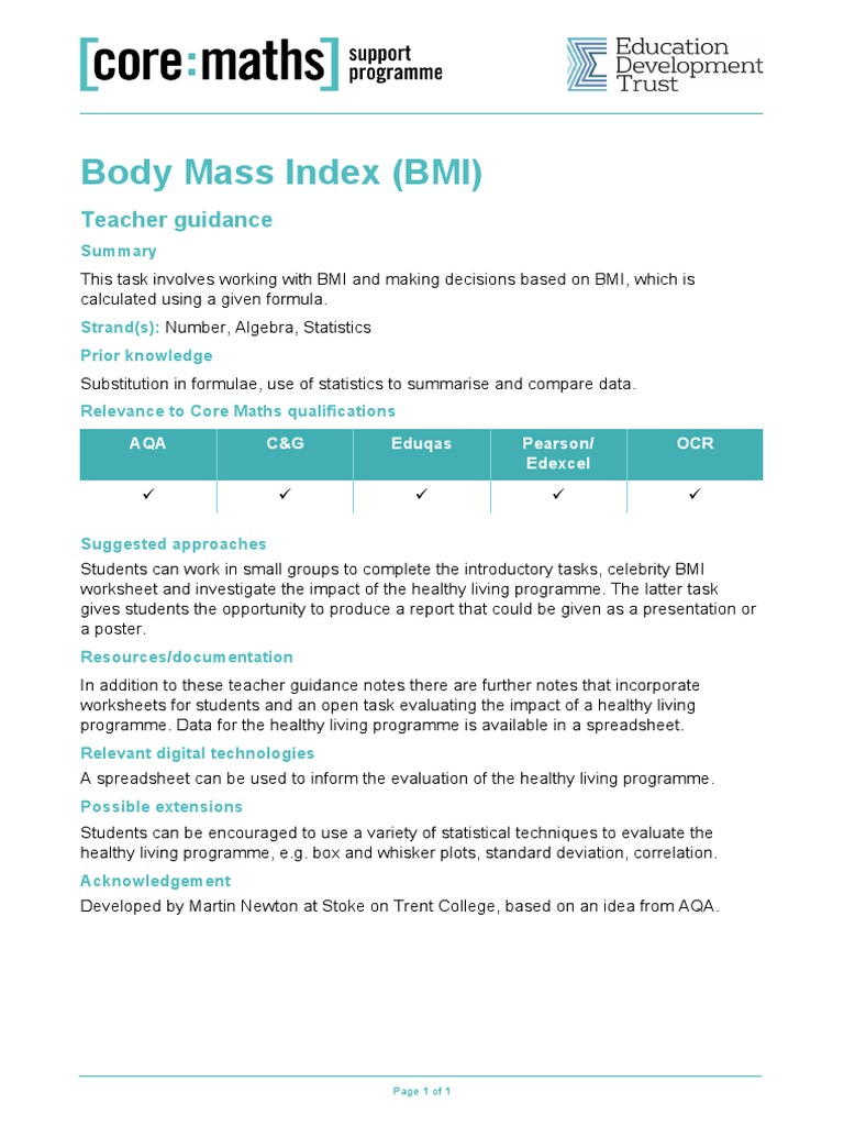 BMI (Teachers Notes) | PDF