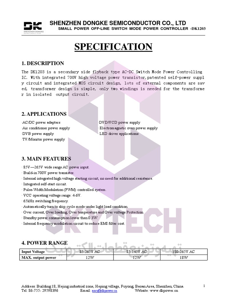 DK1203 Power Controller Datasheet | PDF | Power Supply | Electronics
