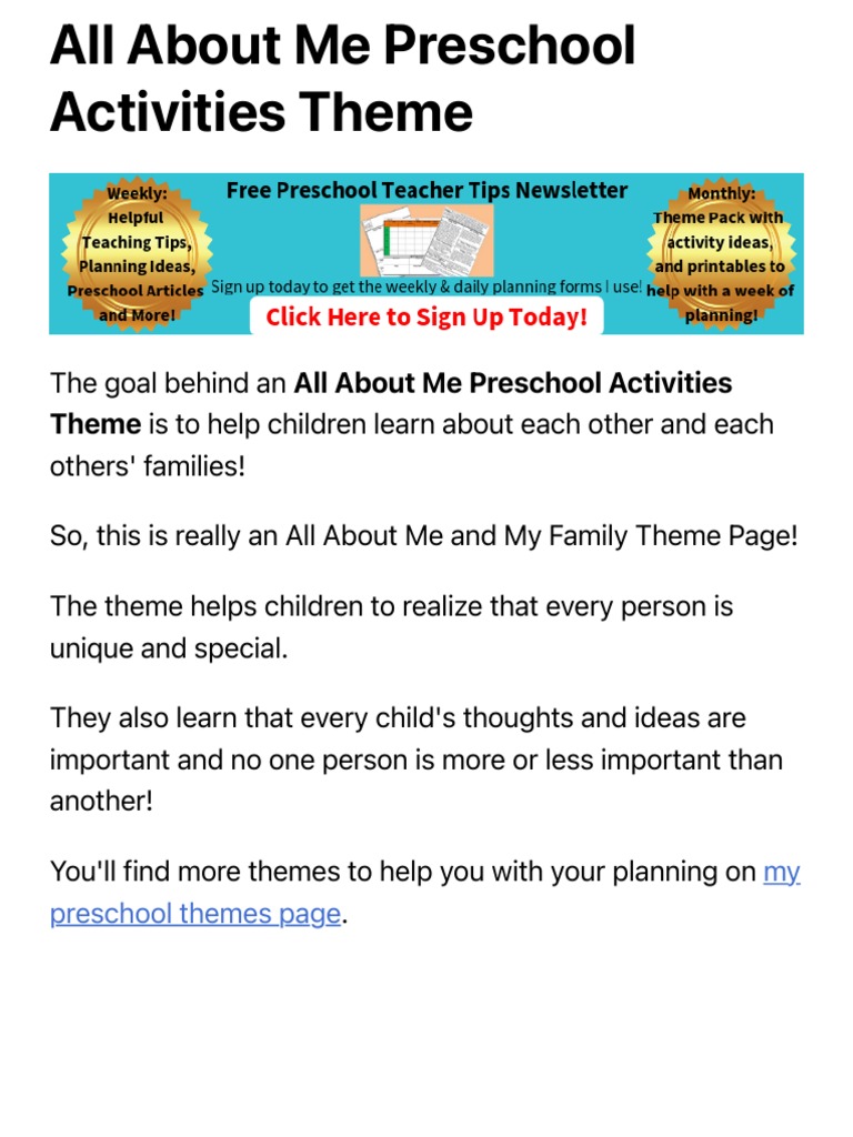 1 All About Me Preschool Activities Theme | PDF | Preschool