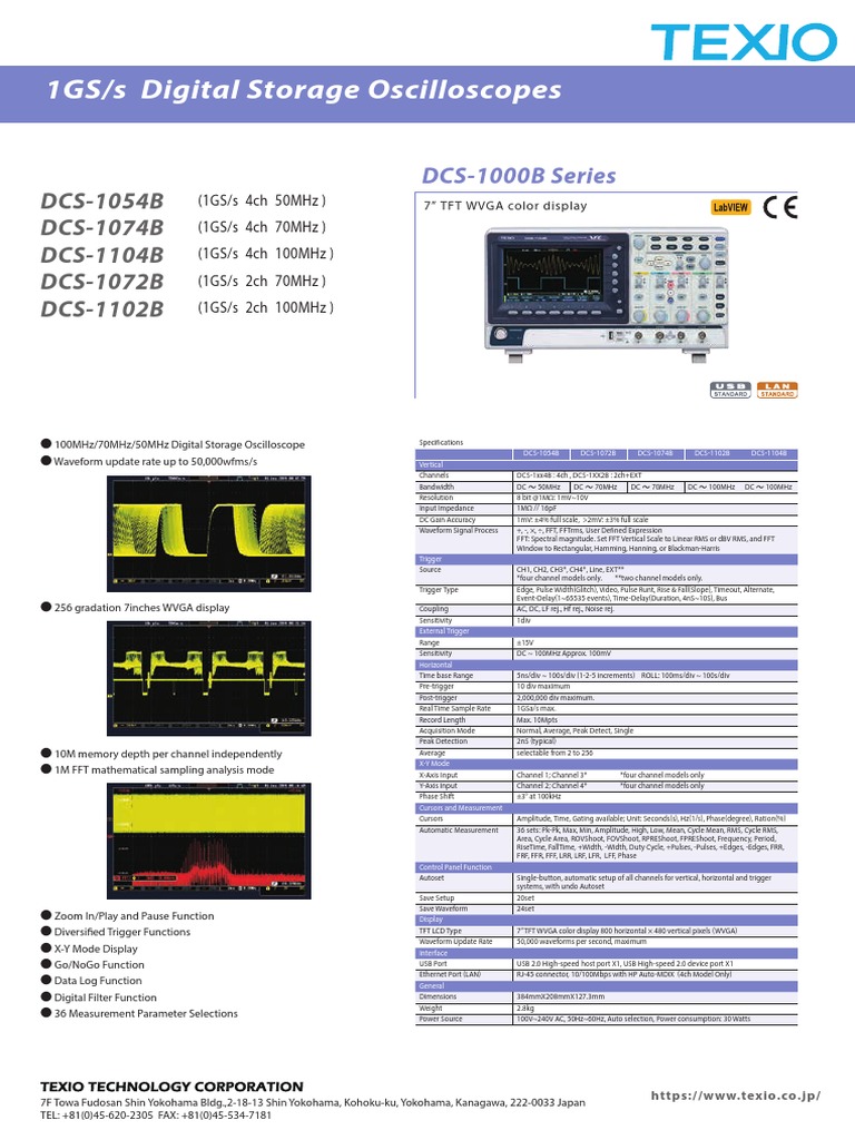 1GS/s Digital Storage Oscilloscopes: DCS-1074B DCS-1104B DCS-1072B DCS ...